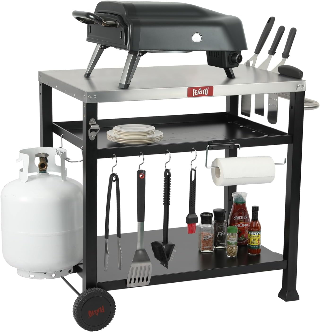 Three-Shelf Movable Food Prep and Work Cart Table, Home and Outdoor ...