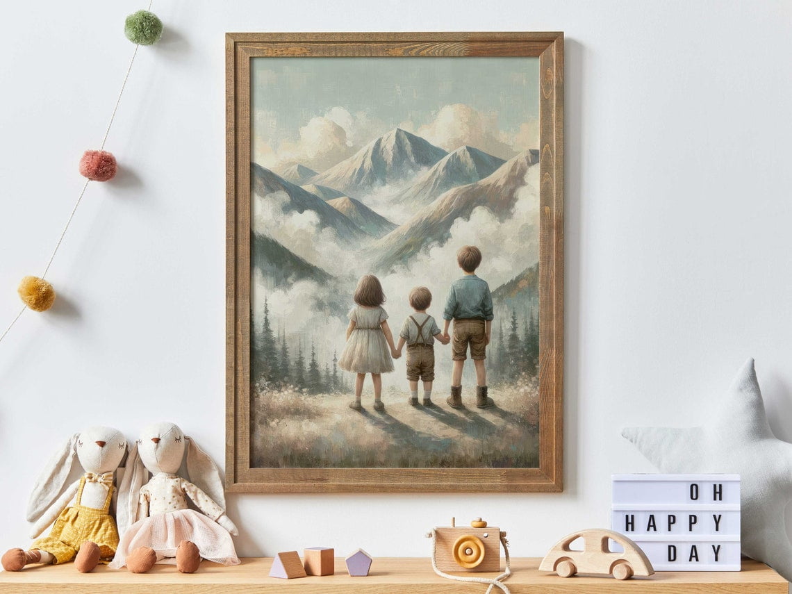 Three Siblings Print, Brother & Sister Wall Art, Adventure Nursery ...