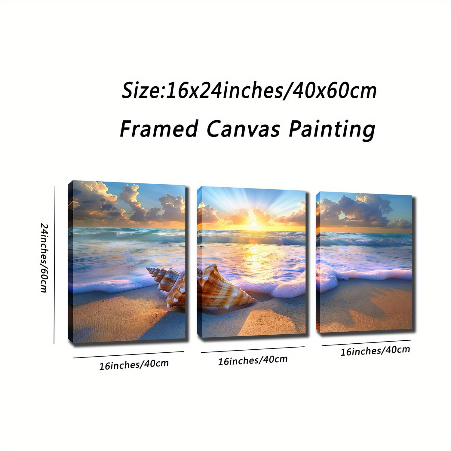 Three-Sided Frame Painting, Canvas Wall Art, Beach Ocean Waves, Beach ...
