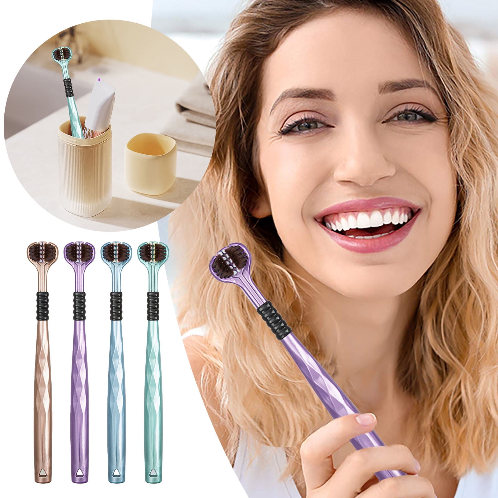 Three-Sided Toothbrush Toothbrush with All-Round for Teeth, Tri-Head ...