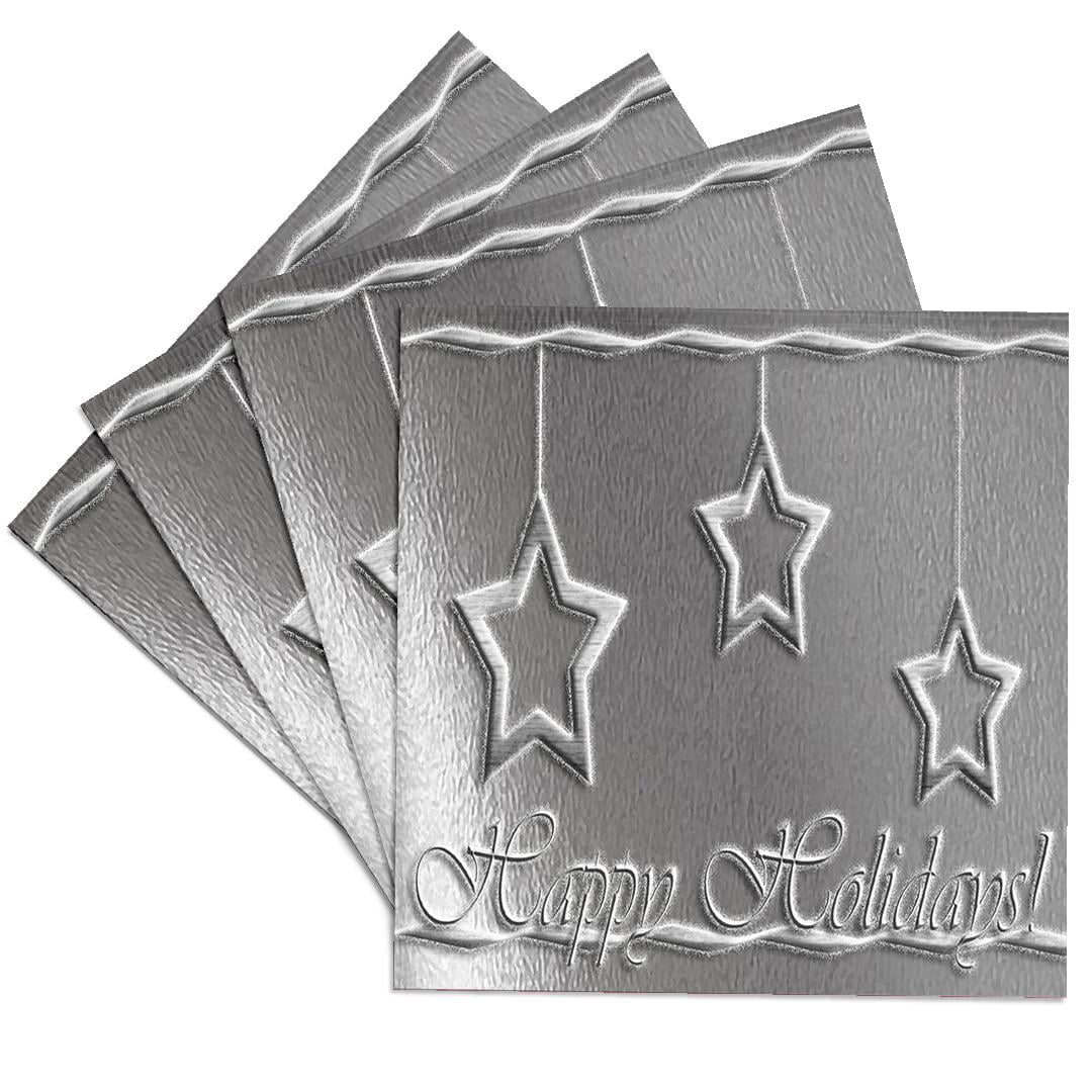 3drose, Three Silver Stars, Happy Holidays, Set of 4 Ceramic Tile ...