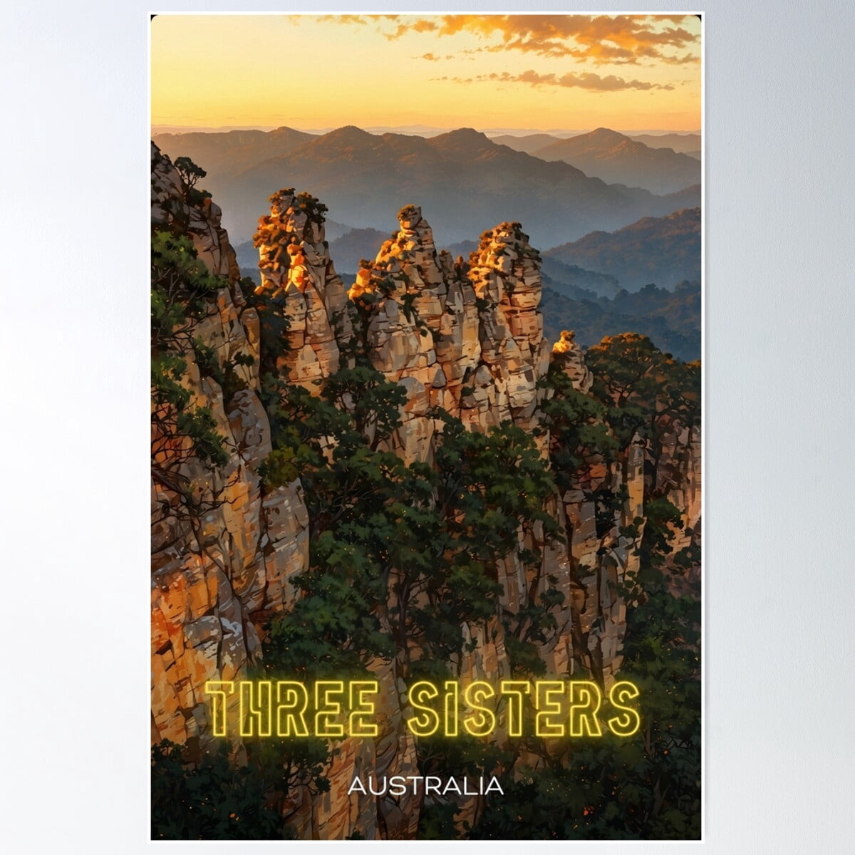 Three Sisters Blue Mountains Australia Souvenir Sticker Design Poster ...