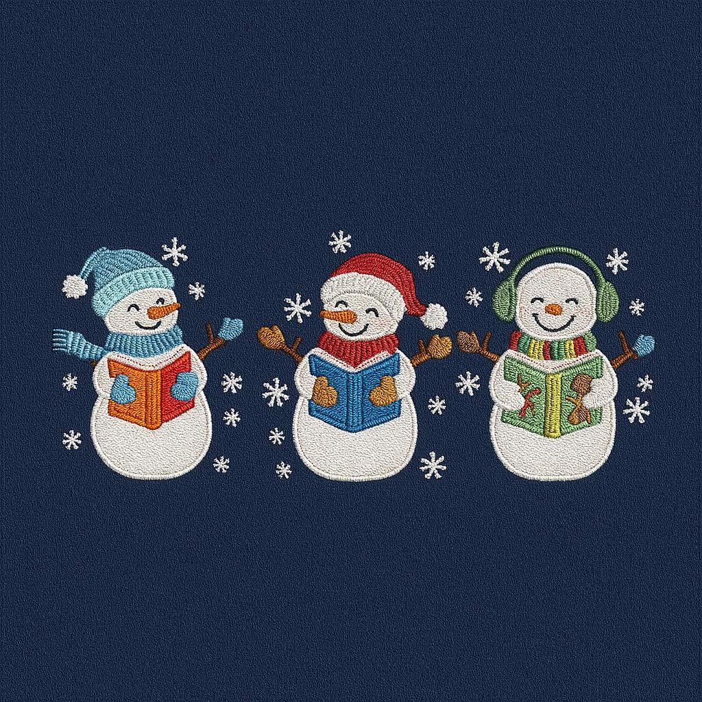 Three Snowmen Singing Christmas Embroidery Design | Cute Winter Snowman ...