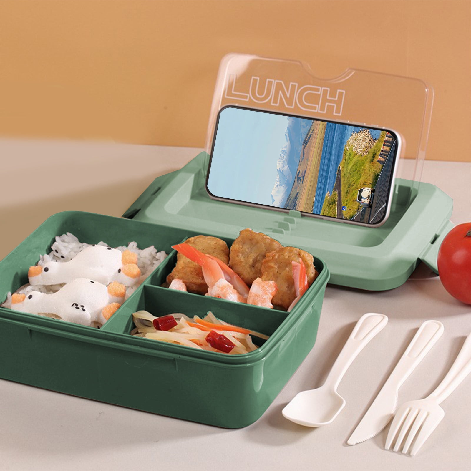 Three Spaces Plastic Lunch Box For Students And Office Workers Divided ...