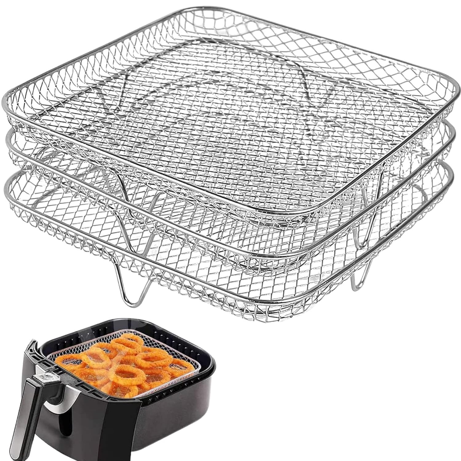 Three Stackable Air Fryer Rack Ovens Racks Stainless Steel Basket Tray ...