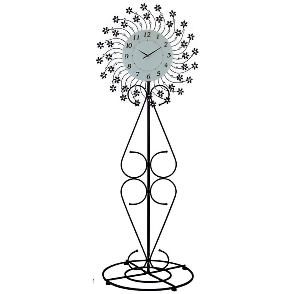 Three Star Elegant Bejeweled Black Floral Round Floor Clock YC900 ...