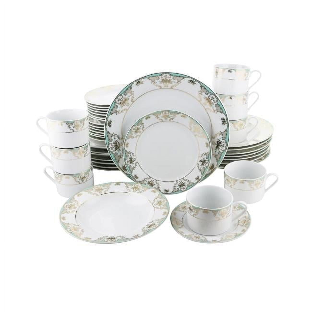 Three Star Import & Export YL7650 Dinnerware Set, Teal & Gold - 40 ...