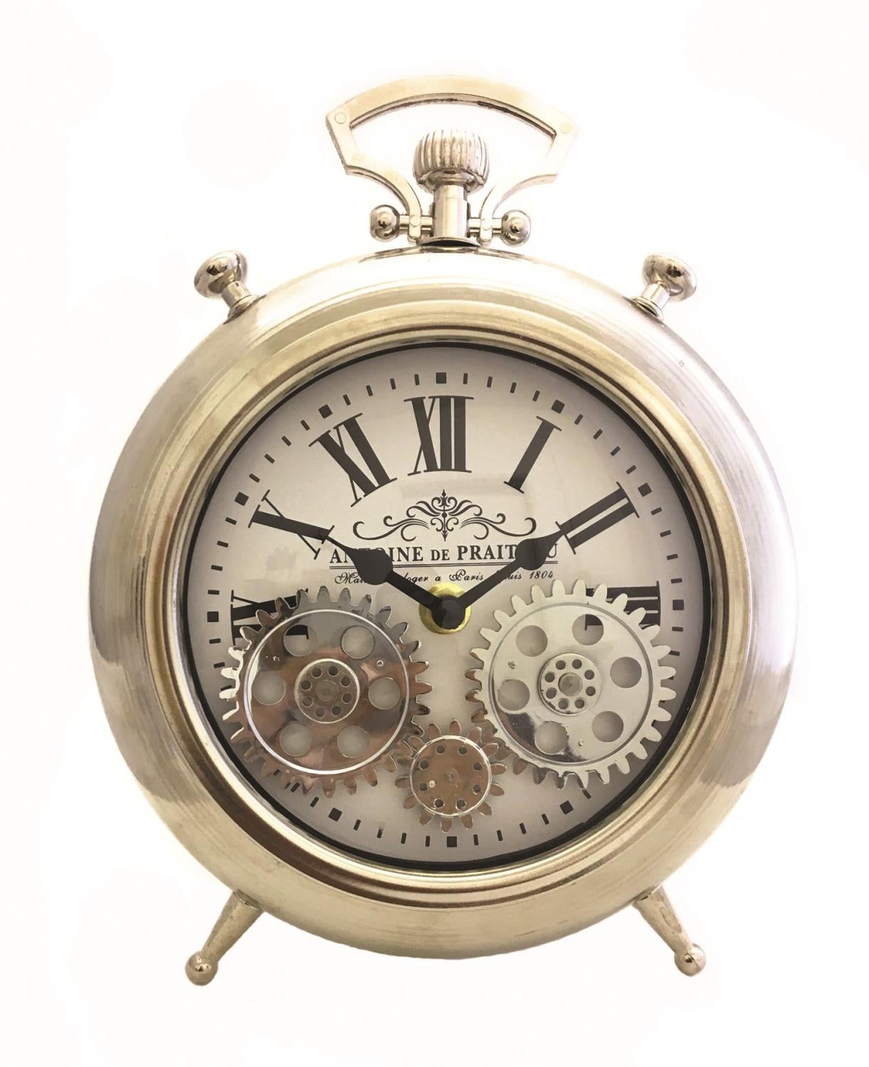 Three Star Stopwatch Style Silver Metal Skeleton Clock With Moving ...