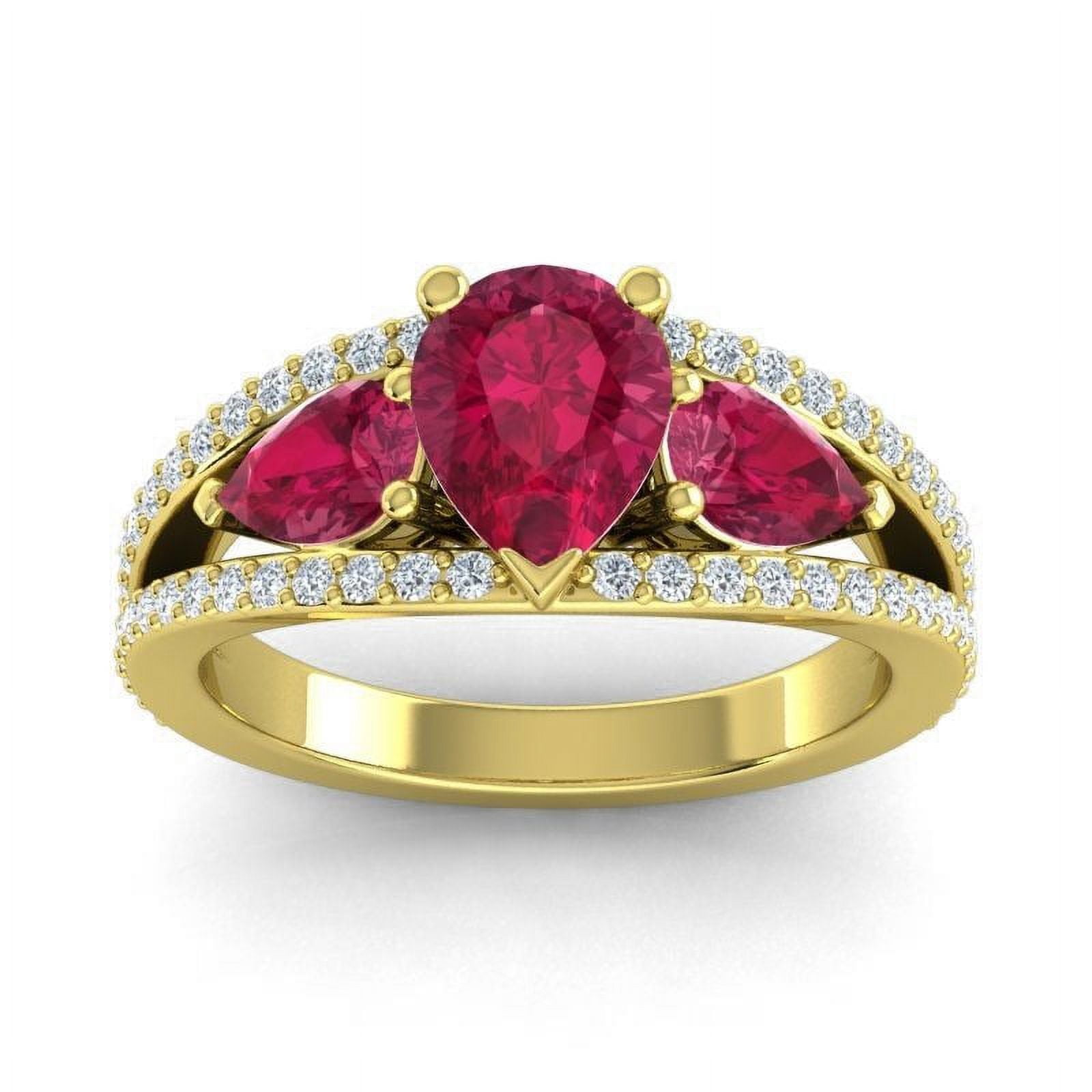 Three Stone 2.00 Ct Wonderful Natural Diamond Red Ruby Gemstone Ring ...