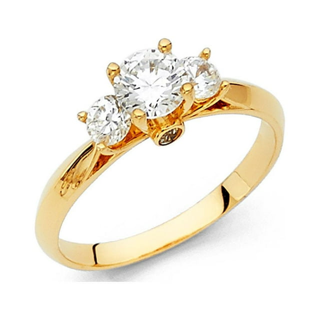 Three Stone CZ Engagement Ring 14k Yellow Gold Anniversary Three Stone ...