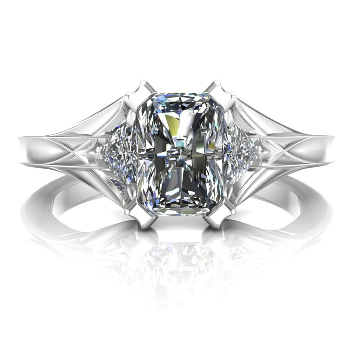 Three Stone Diamond Ring, Radiant Cut Diamond Engagement Ring, Trillion ...