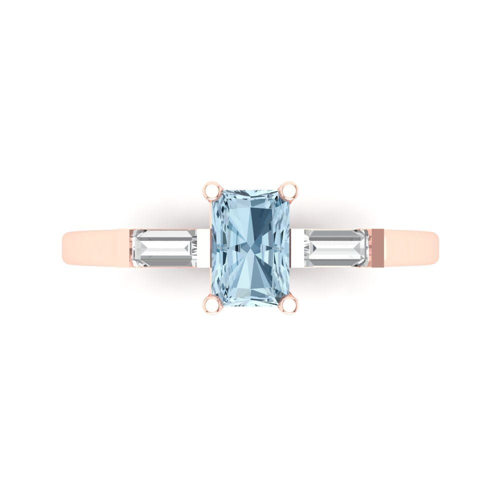 Three-Stone Engagement Ring for Women - 0.8ct Natural Sky Blue Topaz in ...