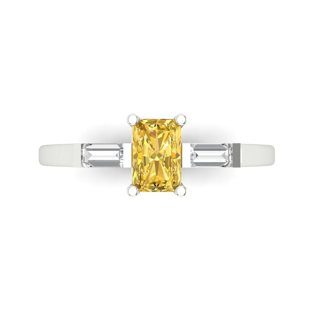 Three-Stone Engagement Ring for Women - 0.8ct Simulated Yellow Diamond ...
