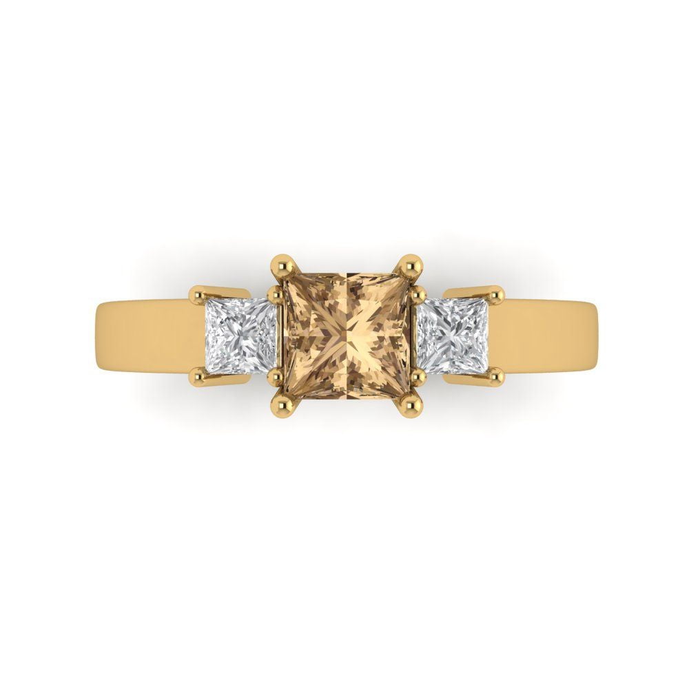 Three-Stone Engagement Ring for Women - 1.11ct Simulated Champagne ...