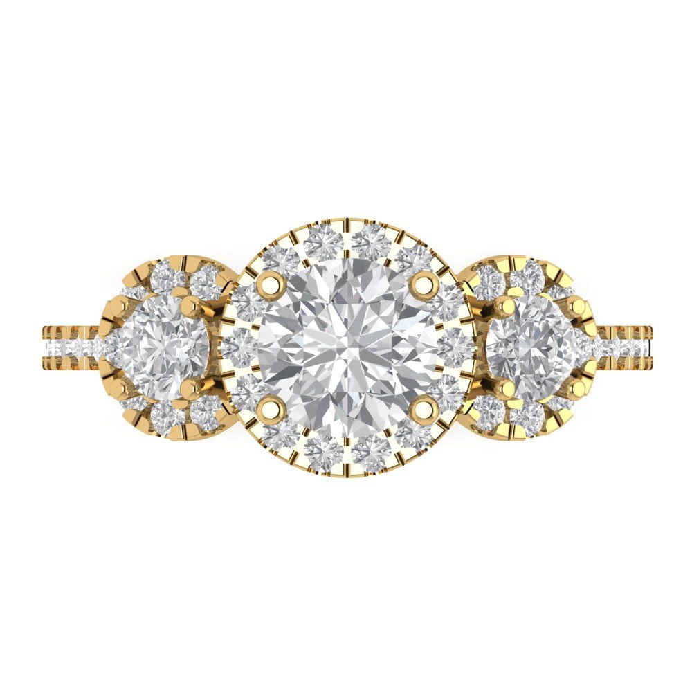 Three-Stone Engagement Ring for Women - 1.46ct Simulated Diamond in 18K Yellow Gold Promise Ring ...