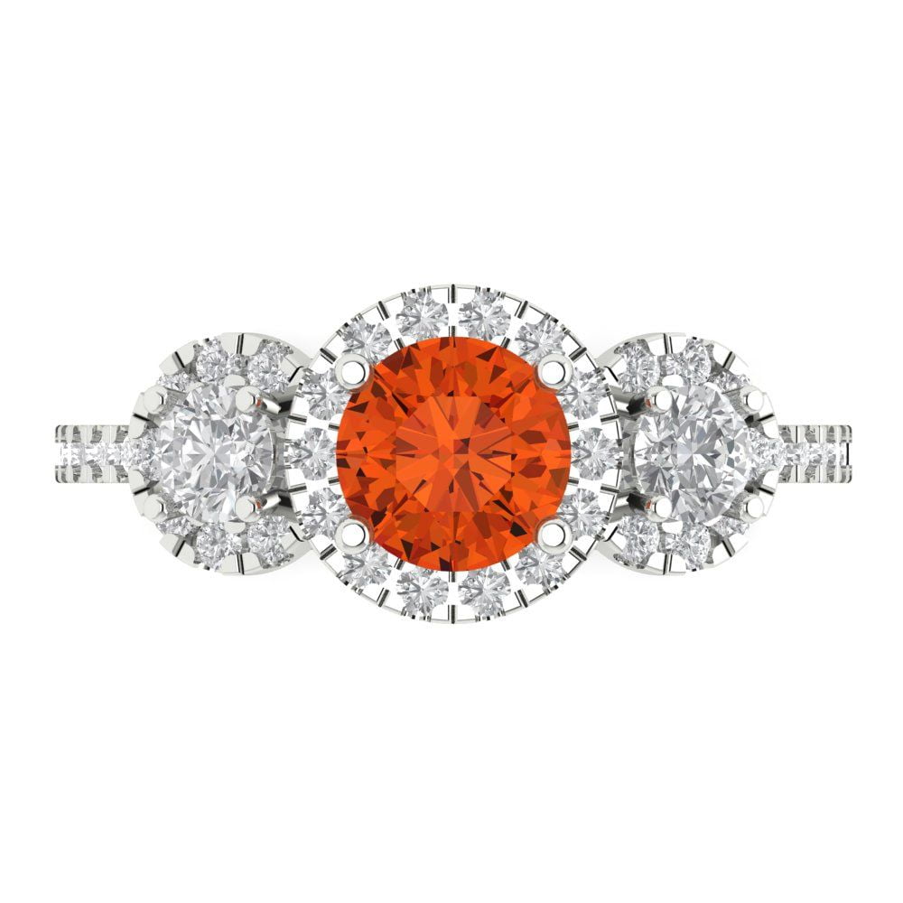 Three-Stone Engagement Ring for Women - 1.46ct Simulated Red Diamond in 18K White Gold Promise ...