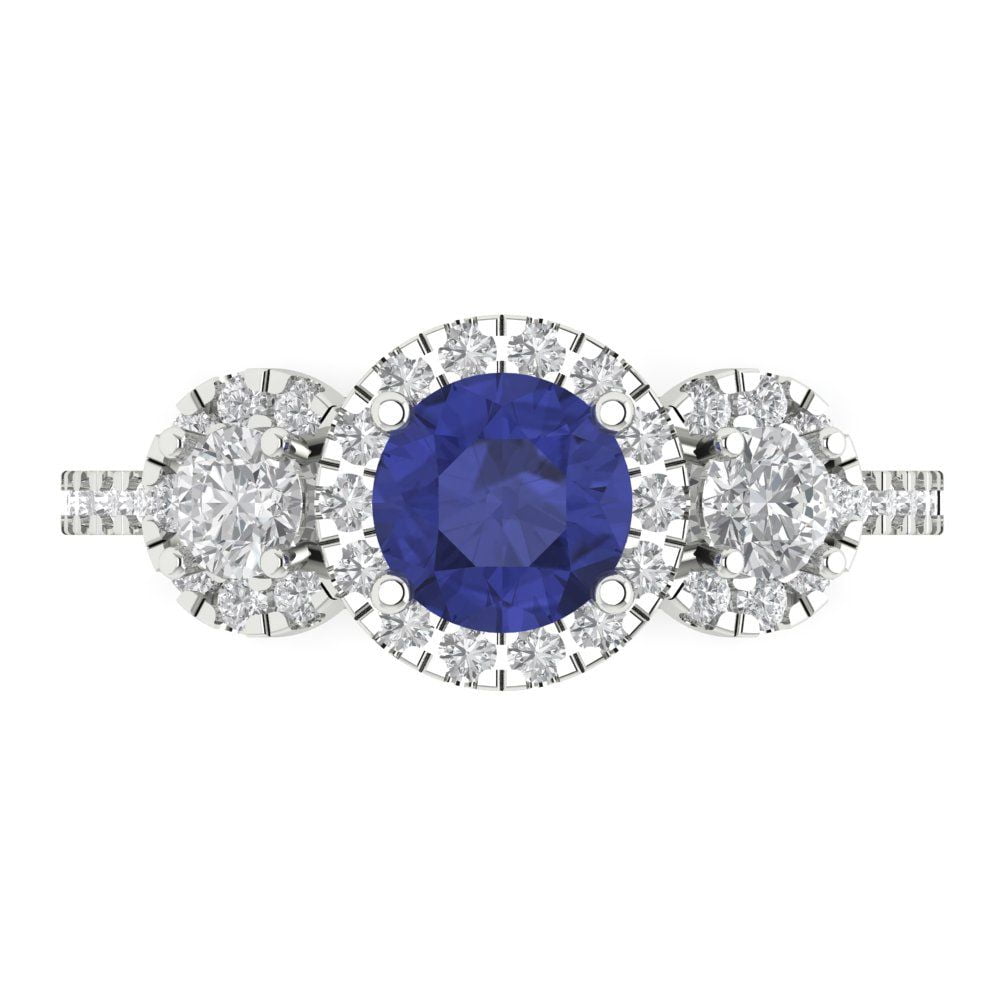 Three-Stone Engagement Ring for Women - 1.46ct Simulated Tanzanite in 18K White Gold Promise ...