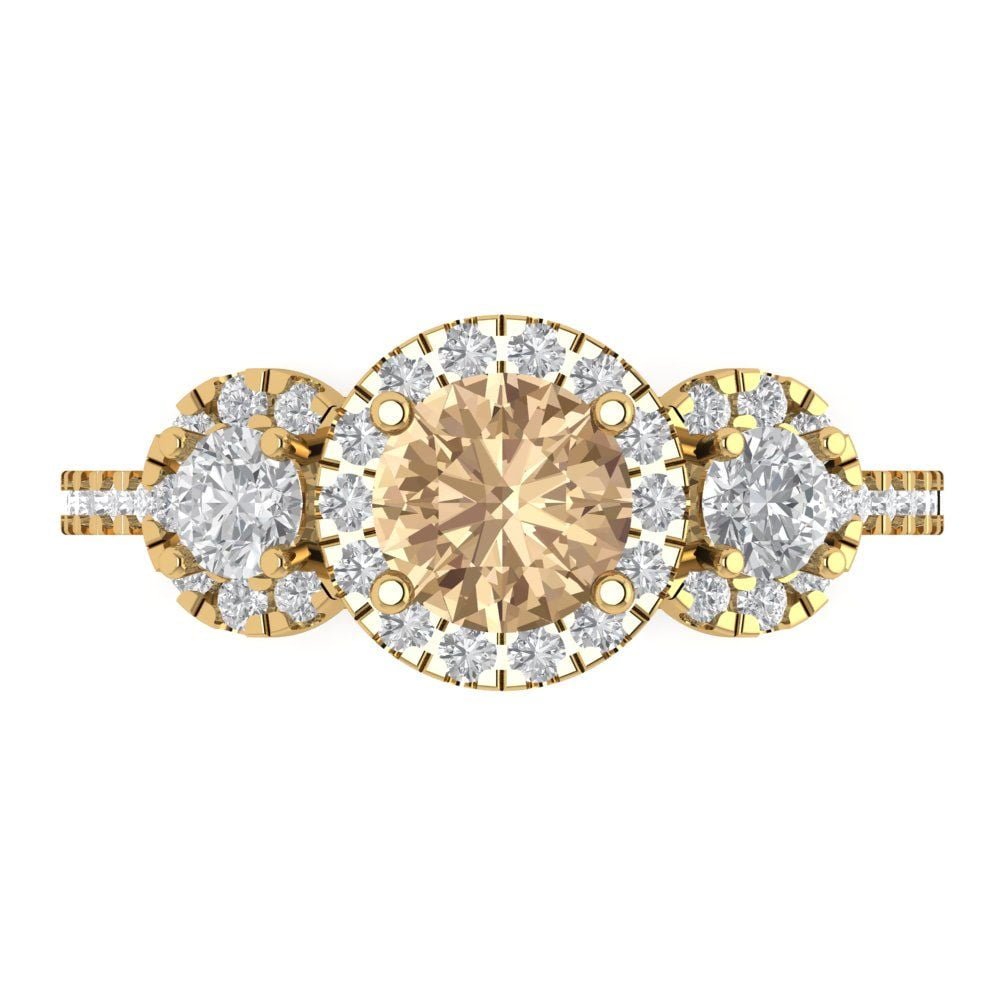 Three-Stone Engagement Ring for Women - 1.46ct Yellow Moissanite in 18K Yellow Gold Promise Ring ...