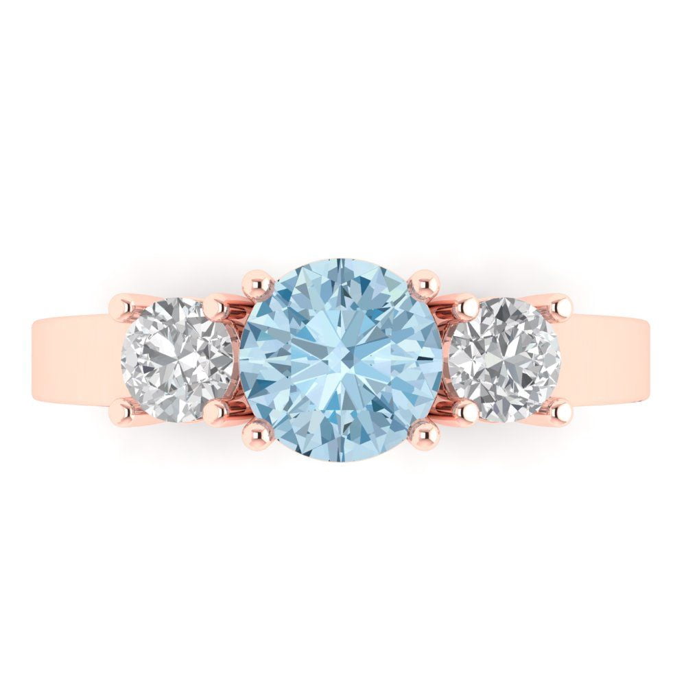 Three-Stone Engagement Ring for Women - 1.5ct Natural Sky Blue Topaz in ...