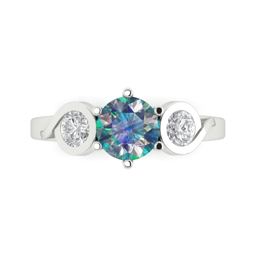 Three-Stone Engagement Ring for Women - 1.72ct Blue Moissanite in 18K ...