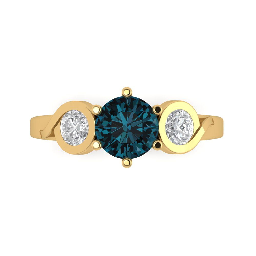 Three-Stone Engagement Ring for Women - 1.72ct Natural London Blue Topaz in 18K Yellow Gold ...