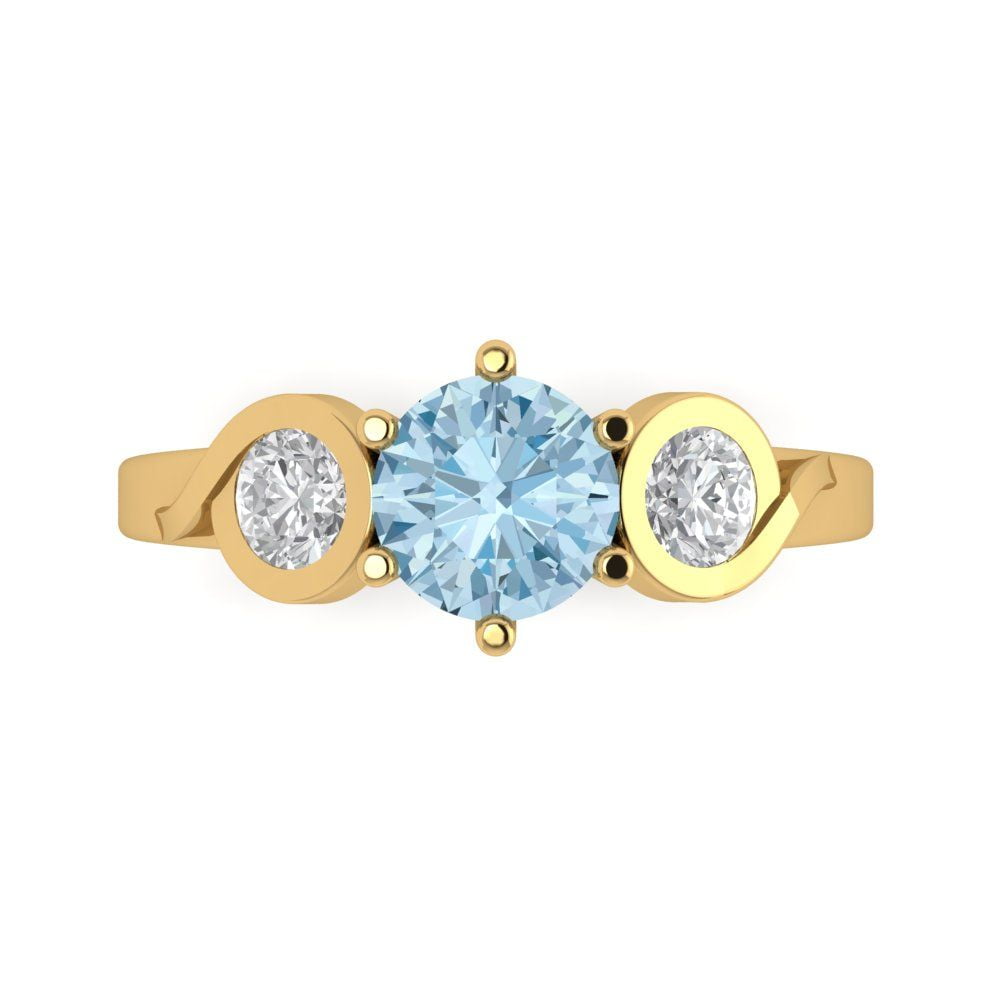 Three-Stone Engagement Ring for Women - 1.72ct Simulated Blue Diamond in 18K Yellow Gold Promise ...