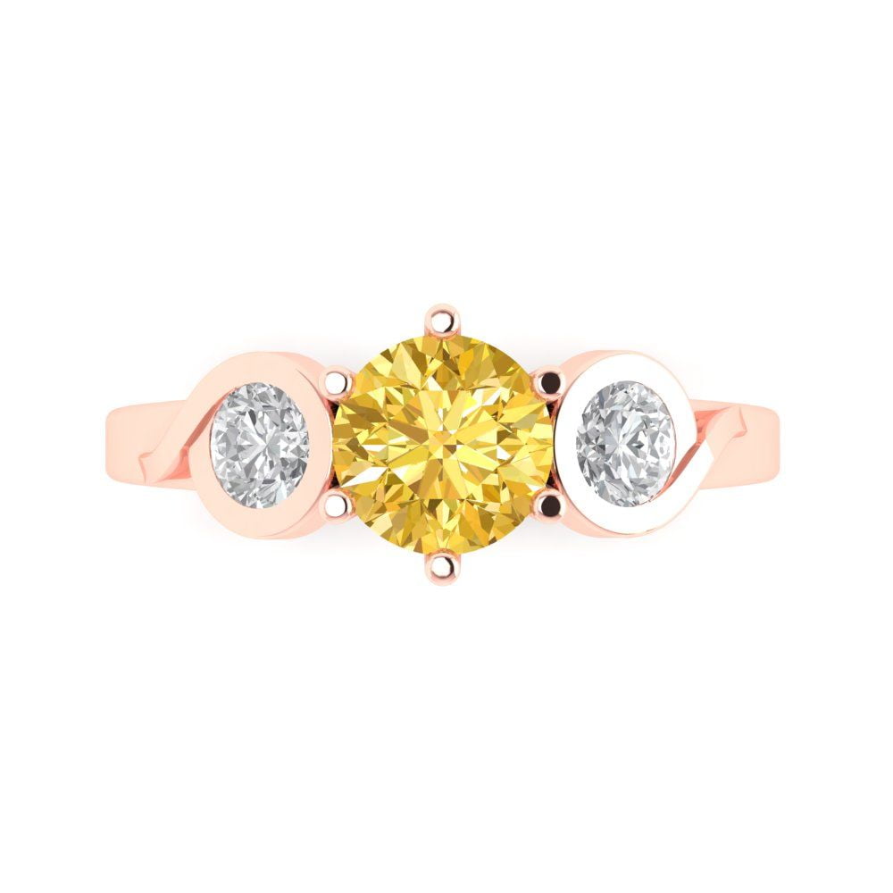 Three-Stone Engagement Ring for Women - 1.72ct Simulated Yellow Diamond in 18K Rose Gold Promise ...