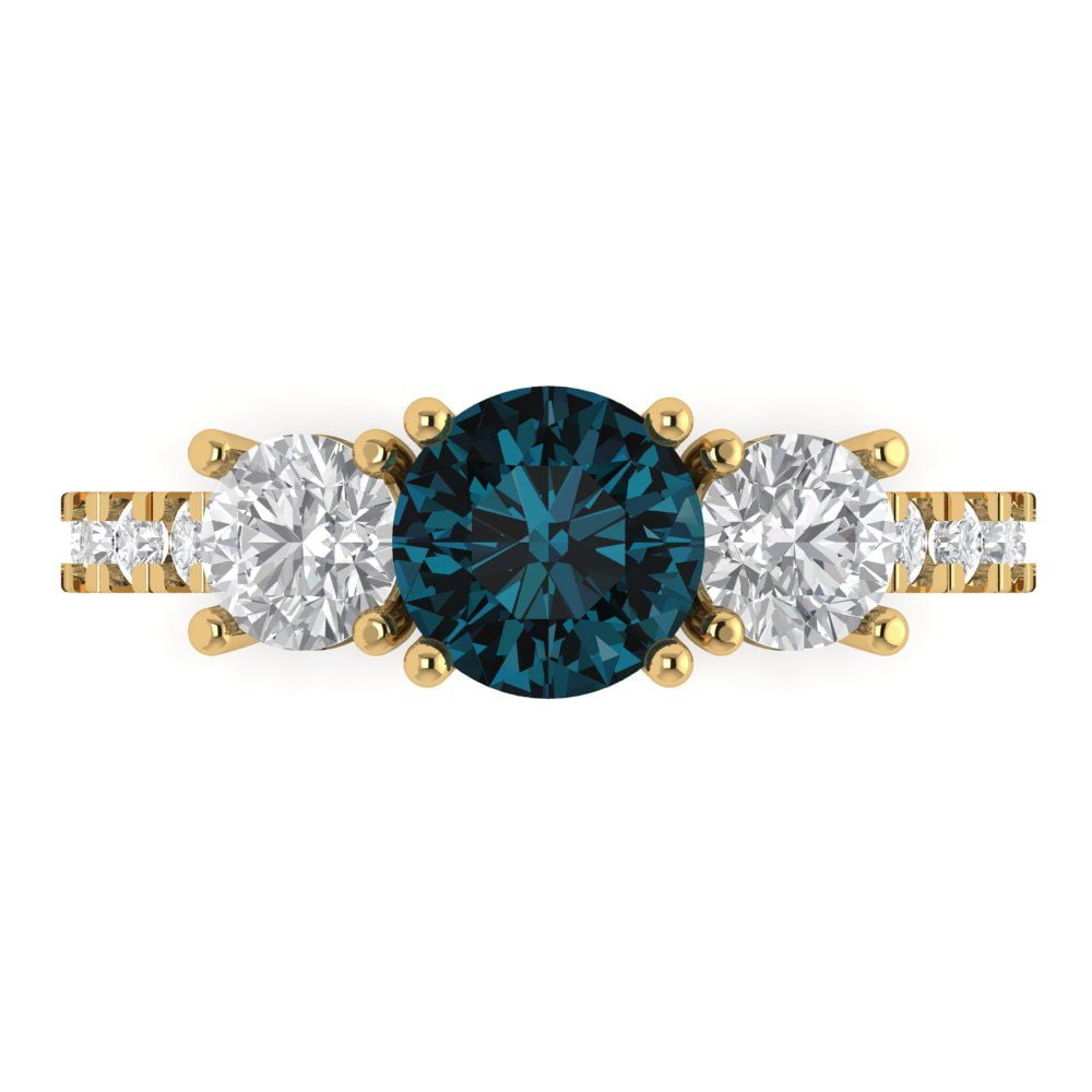 Three-Stone Engagement Ring for Women - 1.97ct Natural London Blue Topaz in 18K Yellow Gold ...