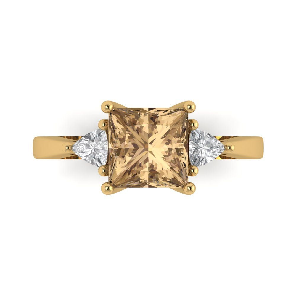 Three-Stone Engagement Ring for Women - 2.32ct Simulated Champagne Diamond in 18K Yellow Gold ...