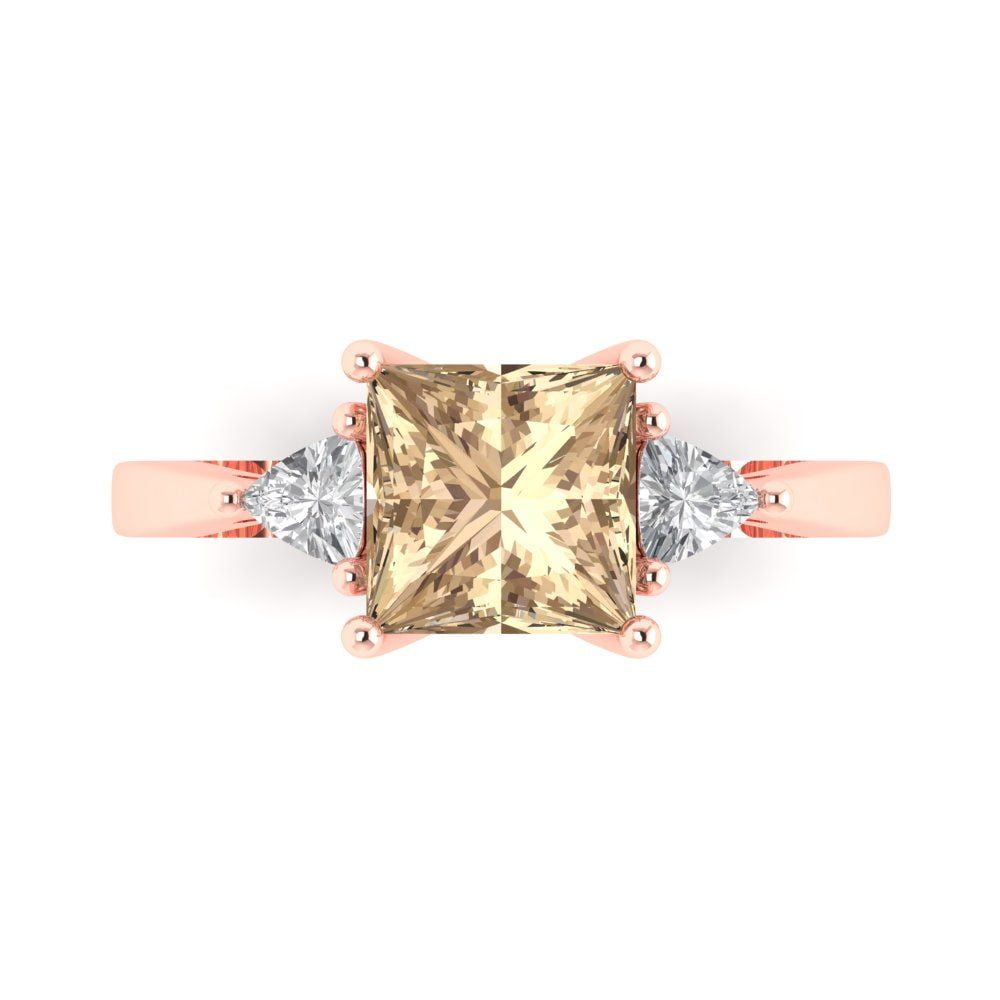 Three-Stone Engagement Ring for Women - 2.32ct Yellow Moissanite in 18K Rose Gold Promise Ring ...