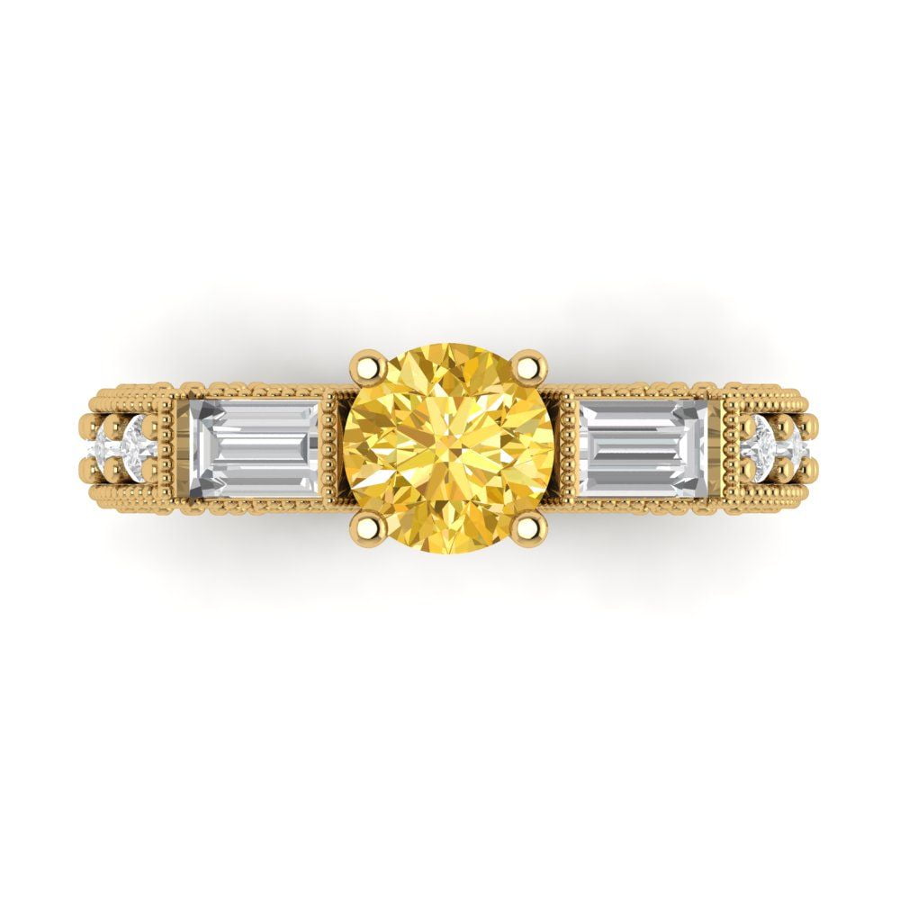 Three-Stone Engagement Ring for Women - 2.33ct Simulated Yellow Diamond in 18K Yellow Gold ...