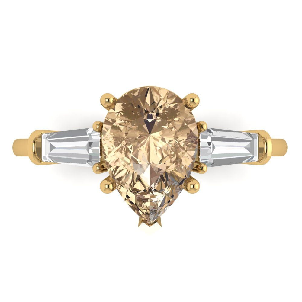 Three-Stone Engagement Ring for Women - 2.5ct Yellow Moissanite in 14K Yellow Gold Promise Ring ...