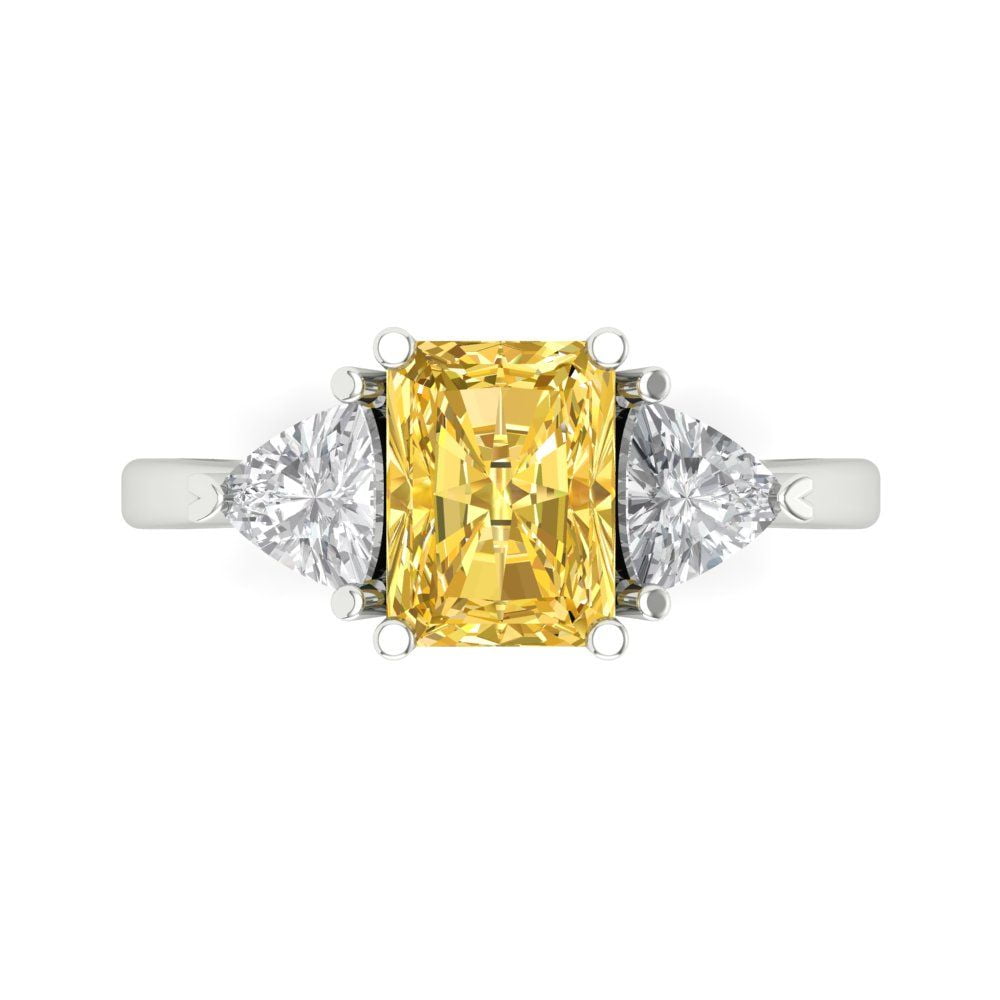 Three-Stone Engagement Ring for Women - 2.82ct Simulated Yellow Diamond in 18K White Gold ...
