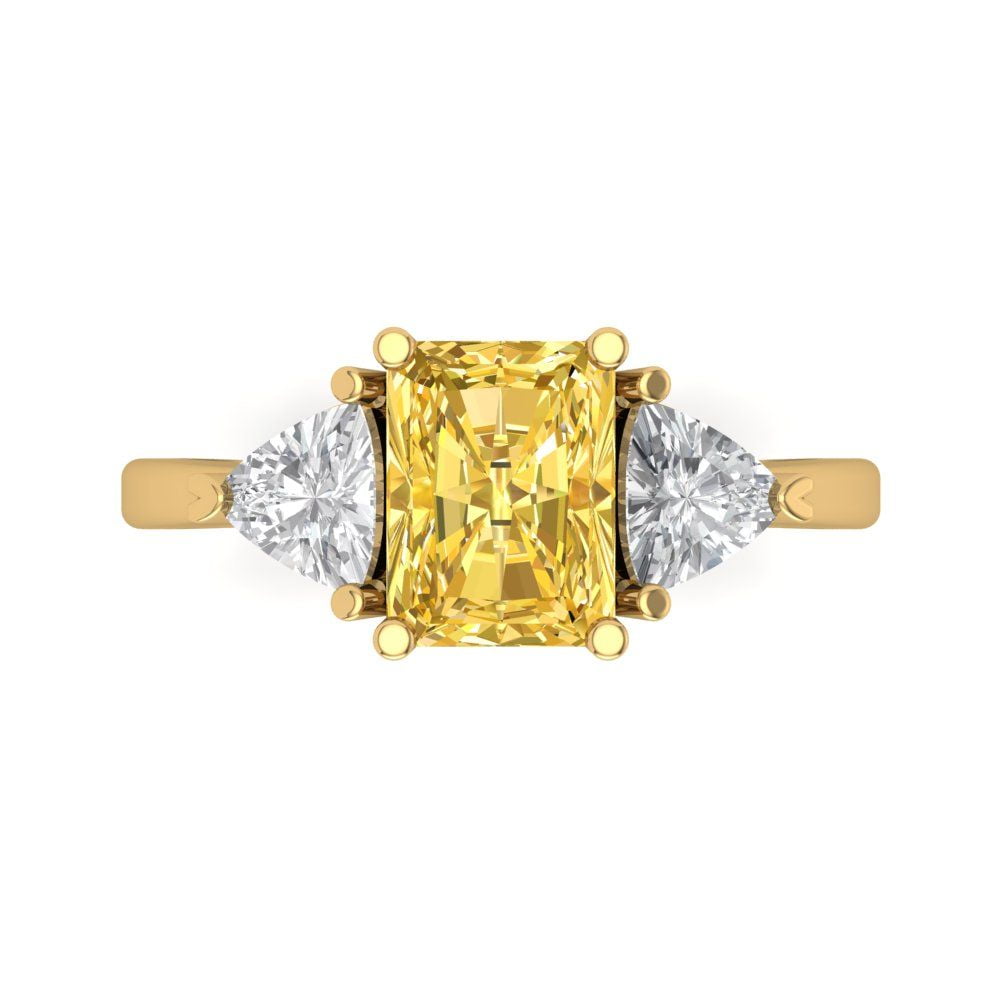 Three-Stone Engagement Ring for Women - 2.82ct Simulated Yellow Diamond ...