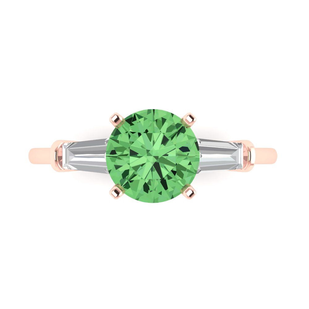 Three-Stone Engagement Ring for Women - 2ct Simulated Green Diamond in ...