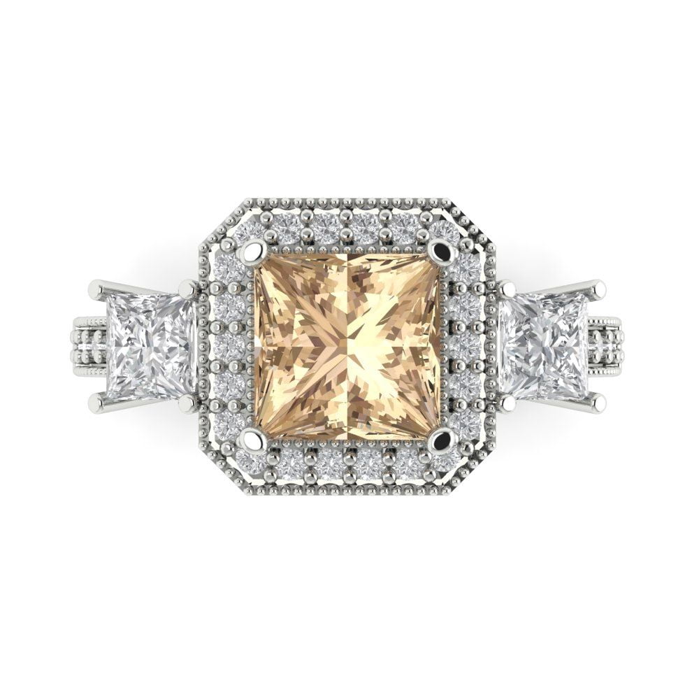 Three-Stone Engagement Ring for Women - 3.005ct Yellow Moissanite in ...