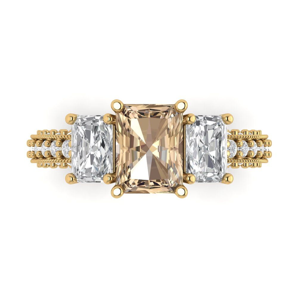 Three-Stone Engagement Ring for Women - 3.61ct Yellow Moissanite in 14K ...