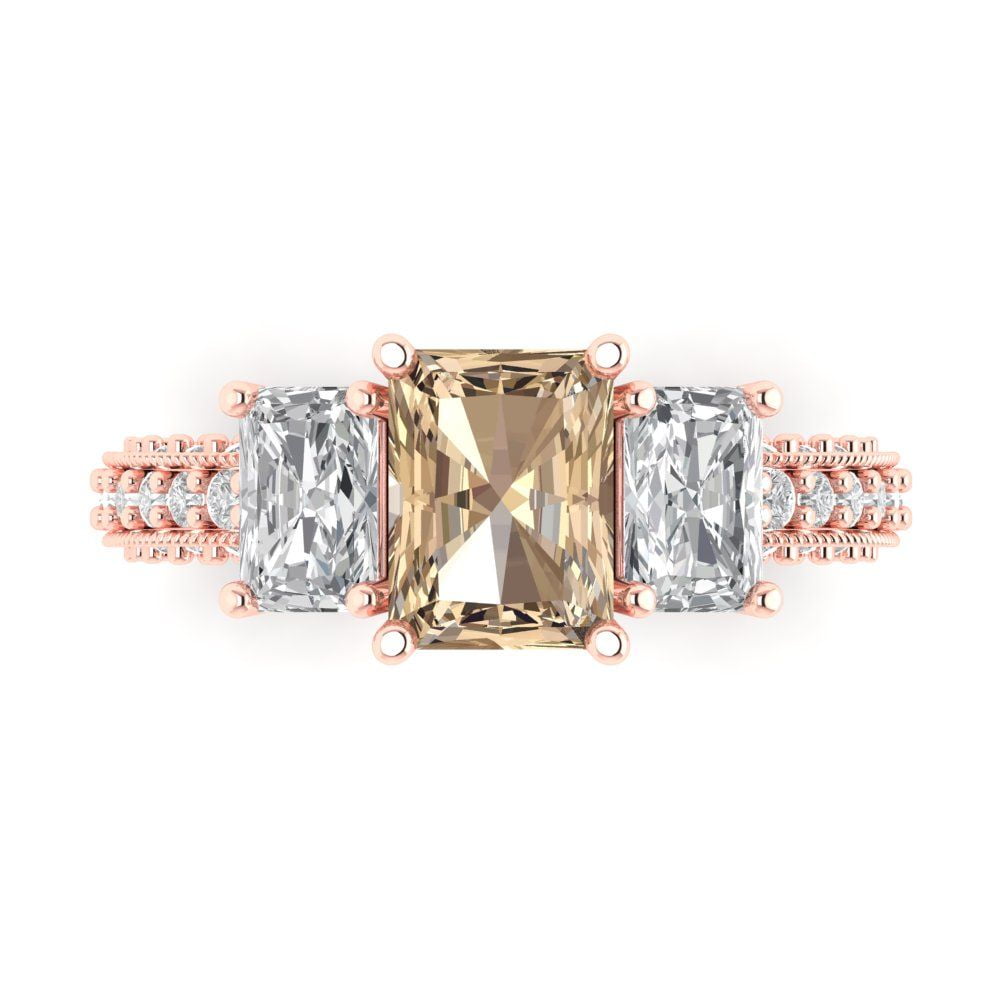 Three-Stone Engagement Ring for Women - 3.61ct Yellow Moissanite in 18K Rose Gold Promise Ring ...