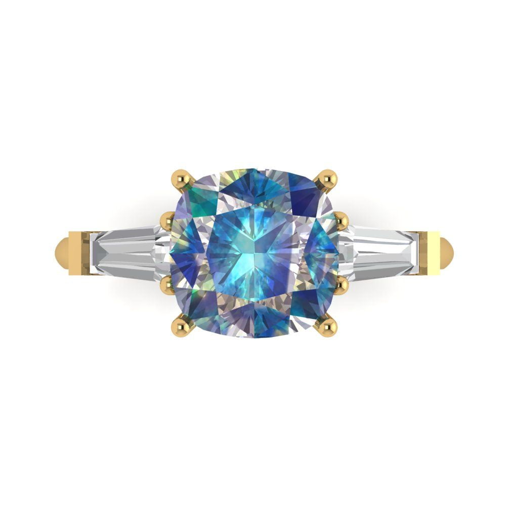 Three-Stone Engagement Ring for Women - 3ct Blue Moissanite in 18K ...