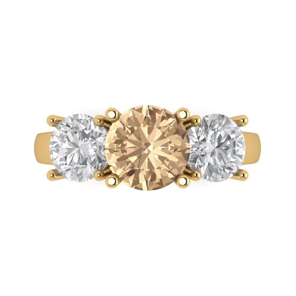 Three-Stone Engagement Ring for Women - 3ct Yellow Moissanite in 14K ...
