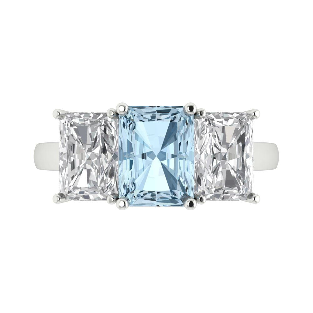 Three-Stone Engagement Ring for Women - 4ct Natural Aquamarine in 18K ...