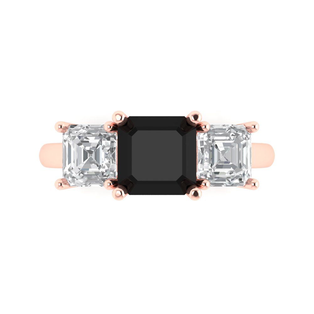 Three-Stone Engagement Ring for Women - 4ct Natural Onyx in 18K Rose ...