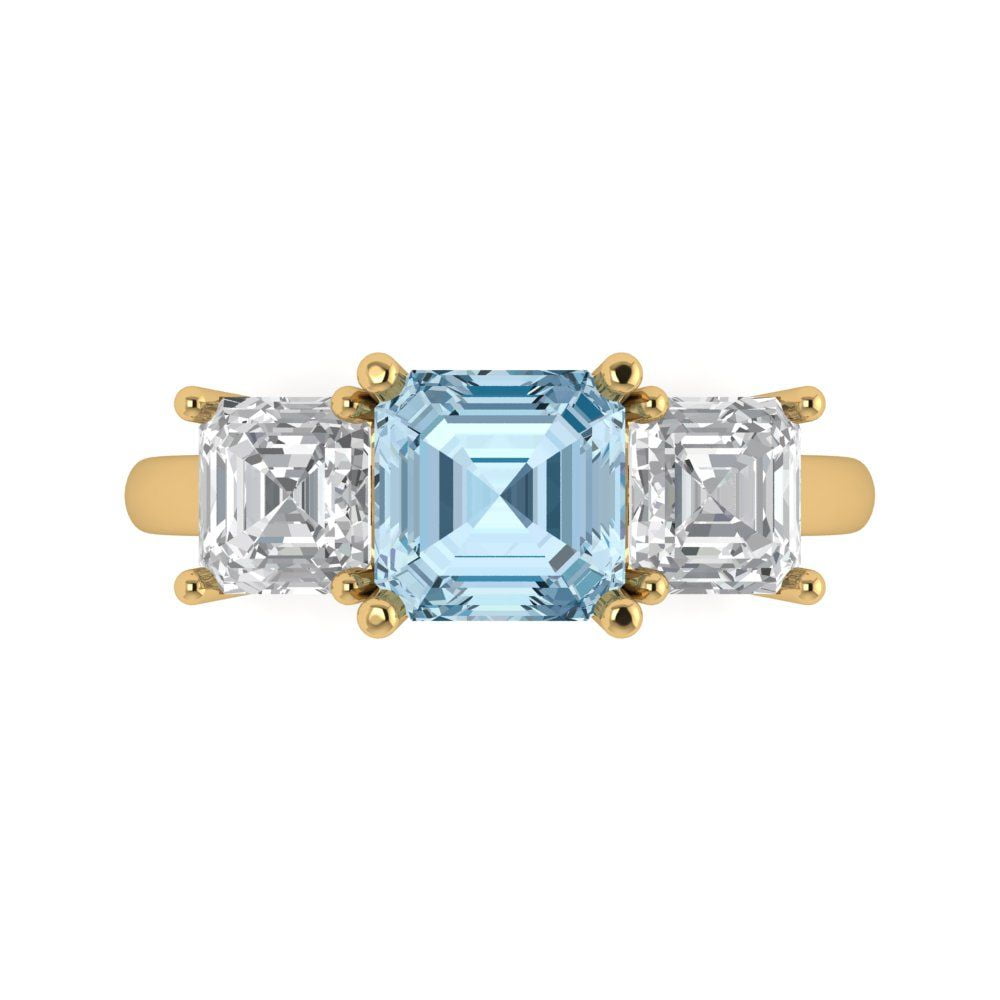 Three-Stone Engagement Ring for Women - 4ct Natural Sky Blue Topaz in 18K Yellow Gold Promise ...