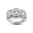 Three Stone Halo Bridal Set Stackable Engagement Rings 2 Ct Diamond 14K ...