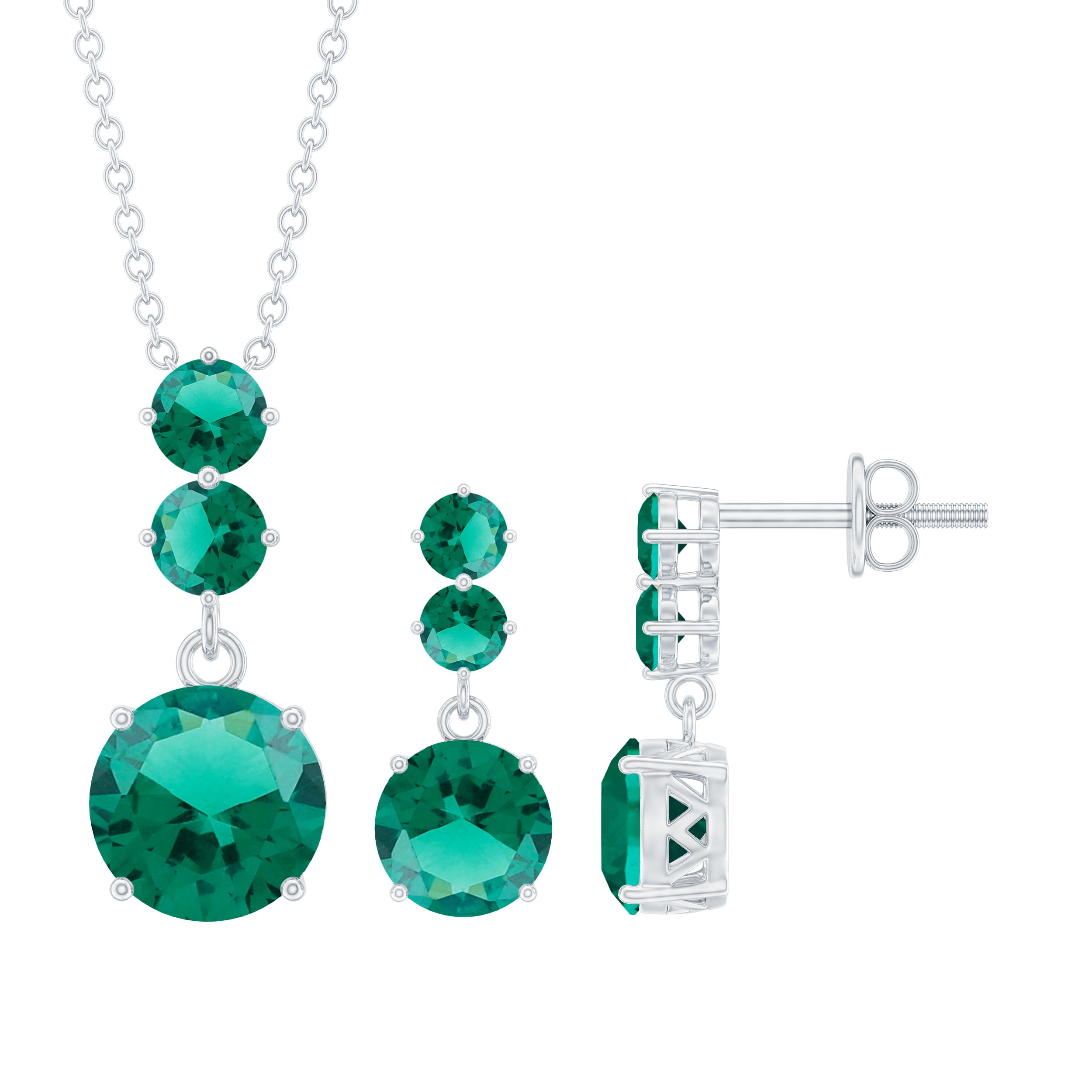Rosec Jewels Three Stone Jewelry Set for Women - Created Emerald Dangle ...