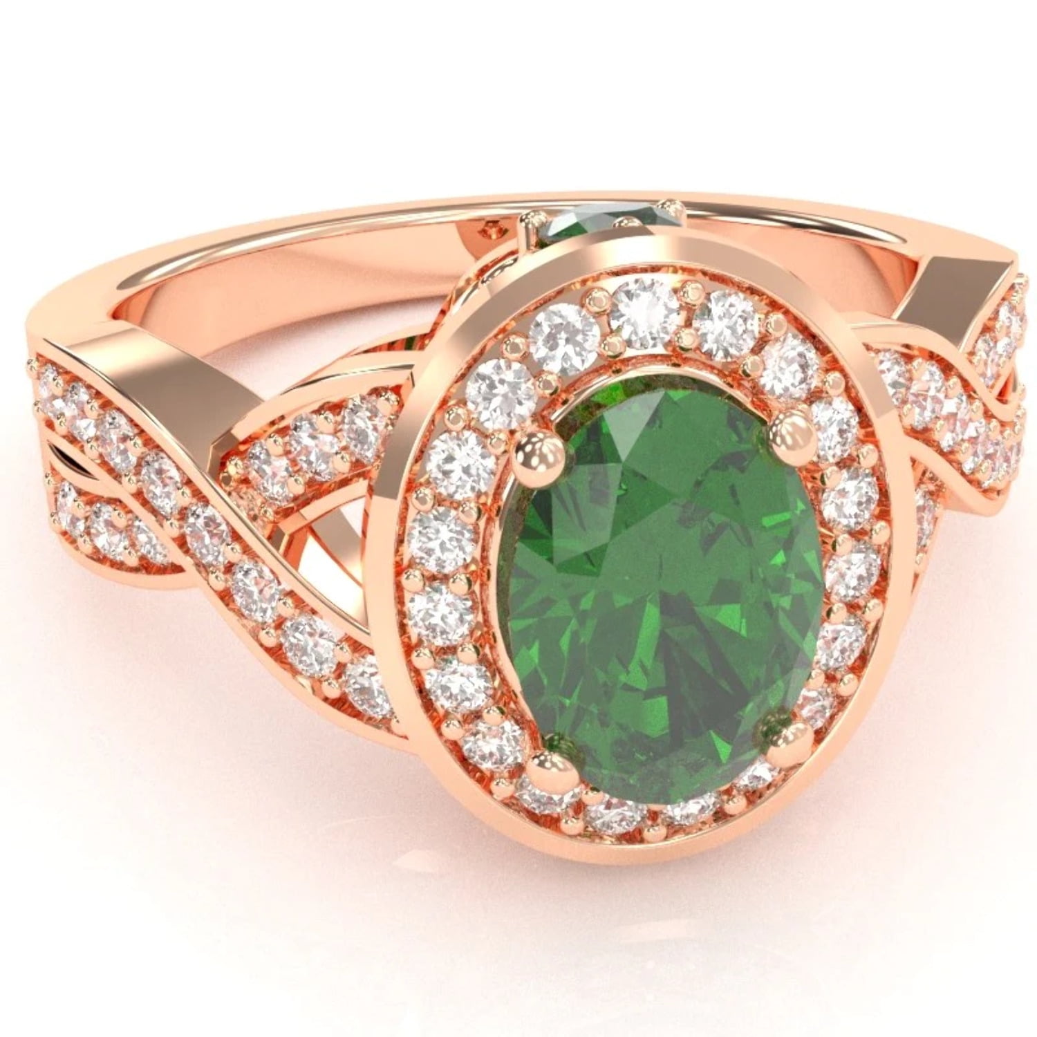 Three Stone Lab-Created Emerald Diamond Peekaboo Halo Engagement Ring ...