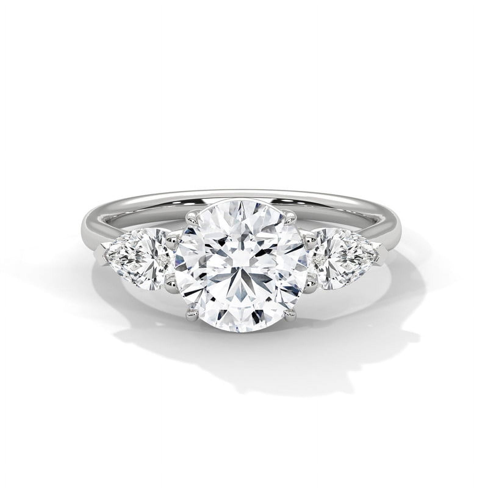 Three-Stone Real Moissanite Ring with Pear Side Stones in 14k White ...