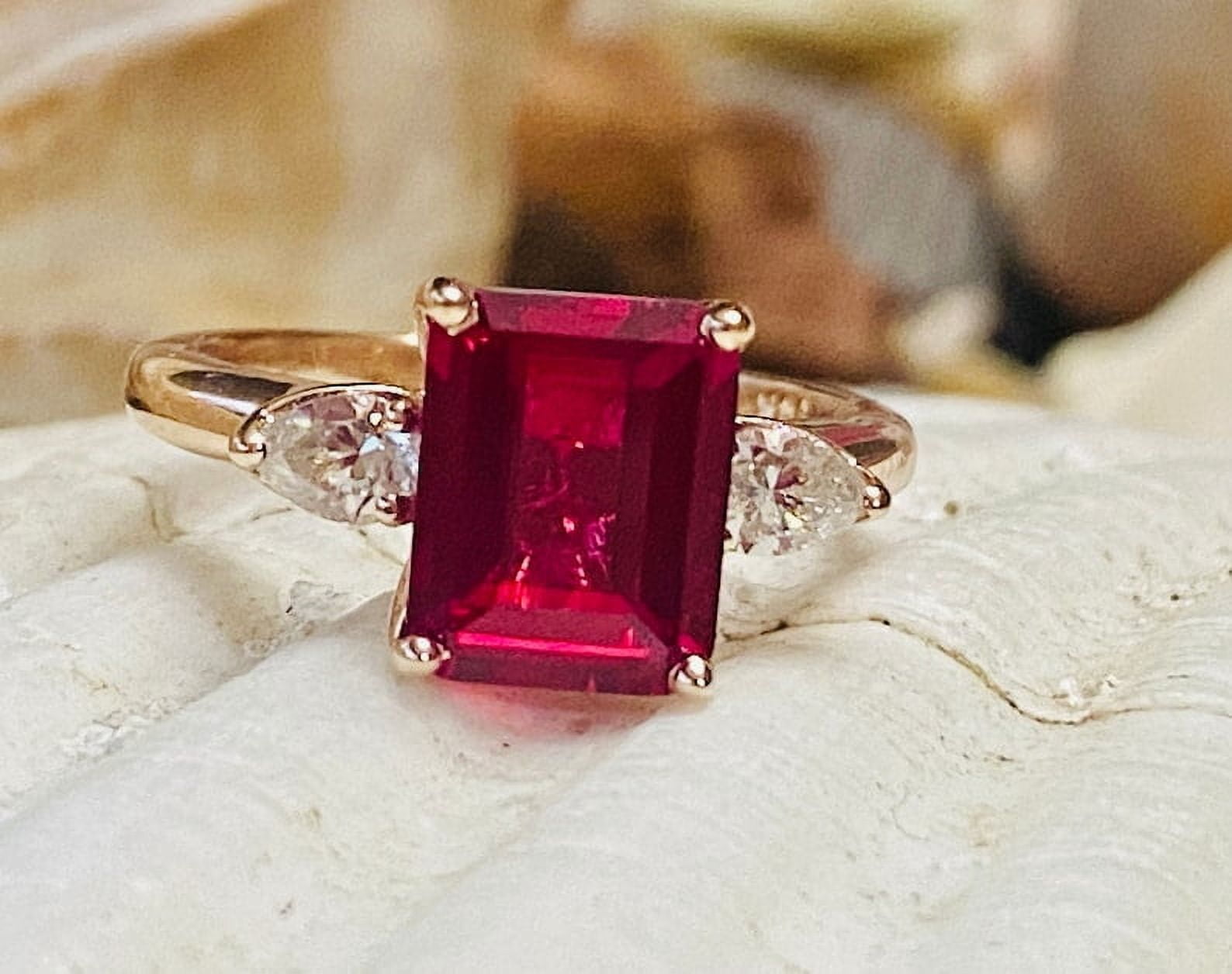 Three Stone Ruby Ring, Ruby Engagement Ring, Three Stone Engagement Ring, Emerald Cut Ruby Ring ...