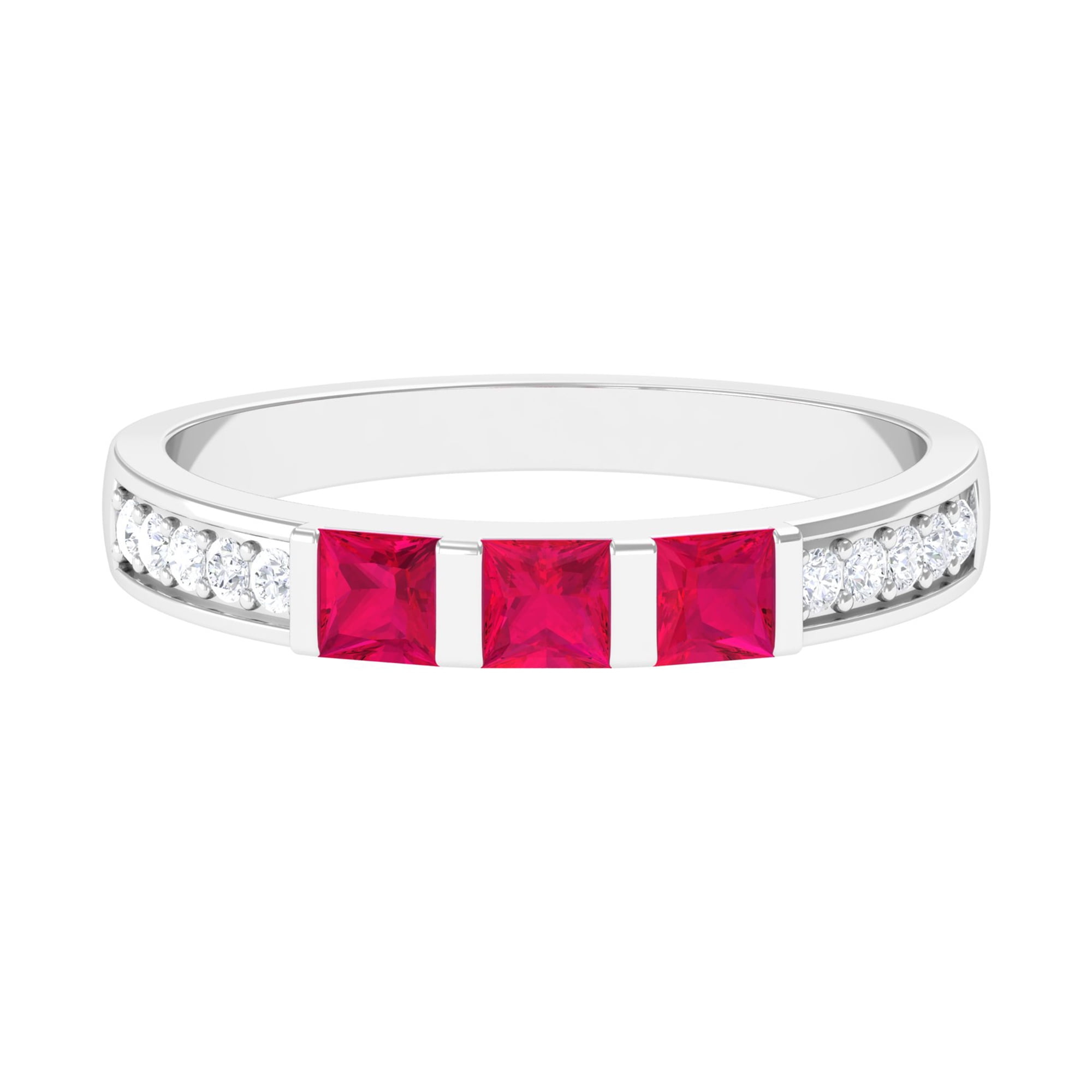 Three Stone Wedding Ring for Women - Princess Cut Ruby Ring with ...