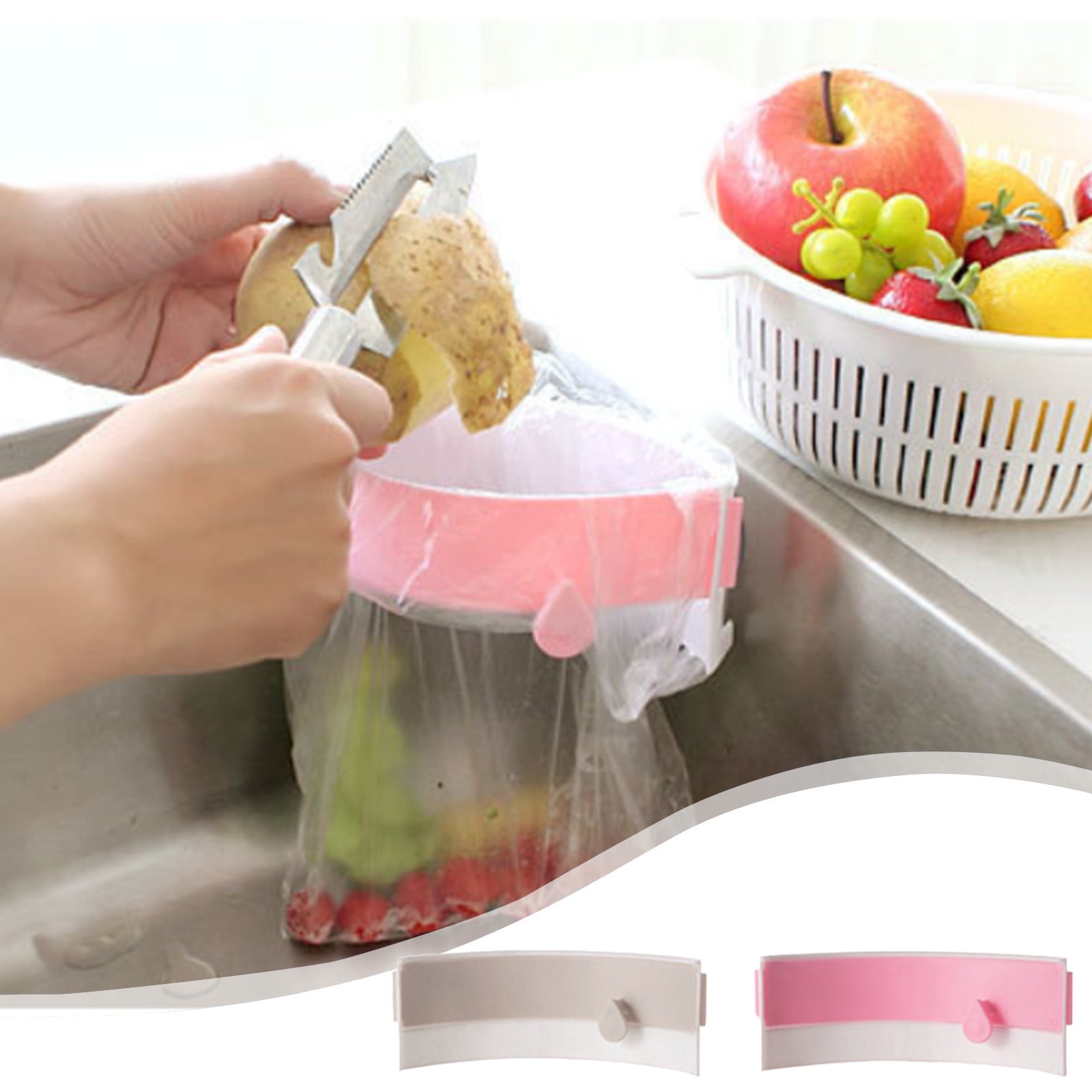Three Suction Cup Sink Bag Holder, Curved Can Garbage Bag Hanger, Odor ...